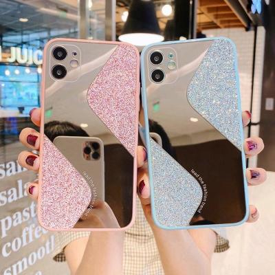 China Mobile Makeup Mirror Phone Case Glittering Powder Water Drill Cover for sale