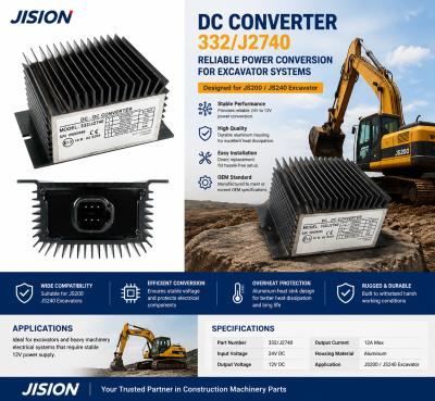 China 332/J2740 DC Converter for JS200 JS240 Excavator Spare Parts 24V to 12V Power Converter Module for sale