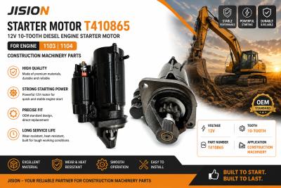 China T410865 12V 10-Tooth Starter Motor for 1103 1104 Diesel Engine Construction Machinery Parts for sale