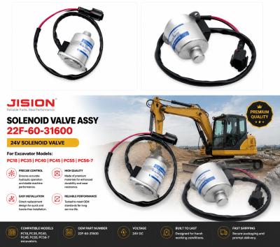 China 22F-60-31600 Solenoid Valve Assembly 24V for PC18 PC35 PC40 PC45 PC55 PC56-7 Excavator Hydraulic Control Valve Replacement Part for sale