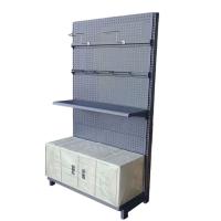 China Factory Custom Size Color Logo Frosted gray single-sided display rack exhibitionstall shelves with cabinet for sale