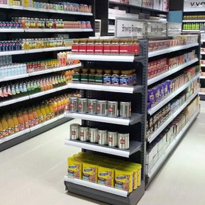 China 2021 Favorable Price 4 Layers Double Sided Gondola Supermarket Shelves for sale