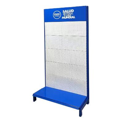 China Xingye Factory Custom Size Color metal supermarket shelf perforated back plate display rack for sale