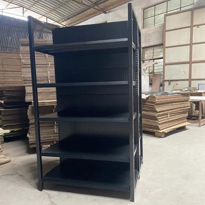 China Factory Custom Color Size 93*90*180CM Black Supermarket Shelf Double Side Display Rack 5 Layers 4 Post Shelf for sale