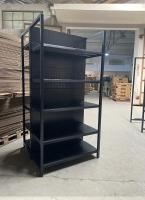 China Factory Custom Color Size 93*45*180CM Black Supermarket Shelf Double Side Display Rack 5 Layers 4 Post Shelf for sale