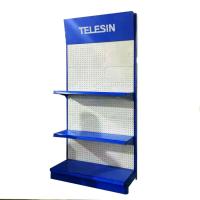 China Factory Custom Size blue Color logo gondola shelving supermarket for sale