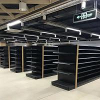 China Factory Custom Size blue Color logo gondola shelving supermarket for sale