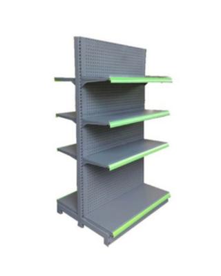 China Custom Size Gondola Display Shelf Grey Double Sided Supermarket Rack for sale