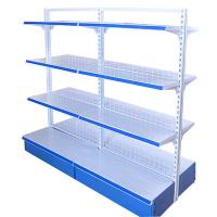 China Metal Mesh Back Gondola Shelving Heavy Duty Grocery Shop Display Shelf for sale
