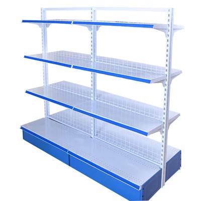 China Metal Mesh Back Gondola Shelving Heavy Duty Grocery Shop Display Shelf for sale