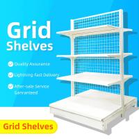China Metal Mesh Back Gondola Shelving Heavy Duty Grocery Shop Display Shelf for sale