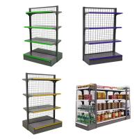 China Customizable Mesh Back Gondola Shelving Commercial Grid Display Shelves for sale