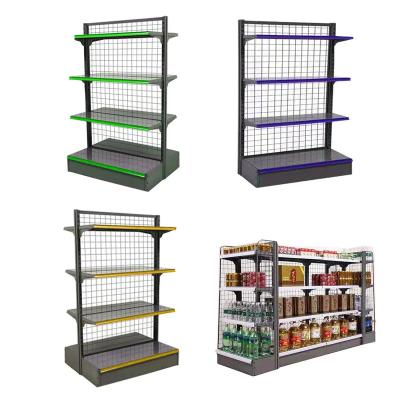 China Customizable Mesh Back Gondola Shelving Commercial Grid Display Shelves for sale