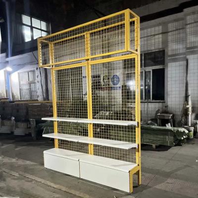 China Factory Customized Size Color Logo Shanghai Xingye Shelf Yellow Mesh Gondola Shelving Hardware Store Shelf for sale