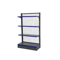 China Steel Mesh Back Gondola Shelving For Supermarket Shop Exhibit Net Mesh Shelf for sale