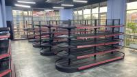 China Steel Mesh Back Gondola Shelving For Supermarket Shop Exhibit Net Mesh Shelf for sale