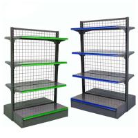 China Steel Metal Grid Display Rack For Supermarket Shop Exhibit Net Mesh Shelf for sale