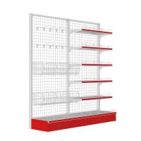 China Steel Metal Grid Display Rack For Supermarket Shop Exhibit Net Mesh Shelf for sale