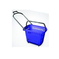 China Supermarket Shopping Basket Plastic Folding Wheels for sale