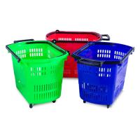 China Supermarket Shopping Basket Plastic Folding Wheels for sale