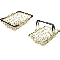 China Portable Cute Storage Basket Mini Metal Gold Shopping Basket with Handles for sale