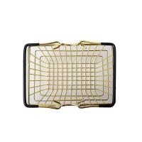 China Portable Cute Storage Basket Mini Metal Gold Shopping Basket with Handles for sale