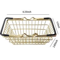 China Portable Cute Storage Basket Mini Metal Gold Shopping Basket with Handles for sale