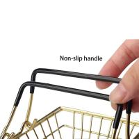 China Portable Cute Storage Basket Mini Metal Gold Shopping Basket with Handles for sale
