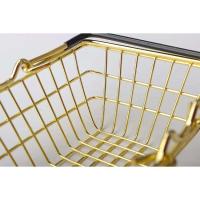 China Portable Cute Storage Basket Mini Metal Gold Shopping Basket with Handles for sale