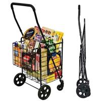China 360 Rolling Swivel Wheels Shopping Cart Double Basket Folding Portable Cart for sale