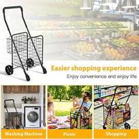China 360 Rolling Swivel Wheels Shopping Cart Double Basket Folding Portable Cart for sale