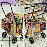 China 360 Rolling Swivel Wheels Shopping Cart Double Basket Folding Portable Cart for sale