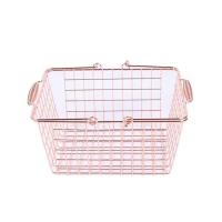 China Factory Custom Rose Gold Supermarket Metal Shopping Basket Cosmetic Store Shopping Basket for sale