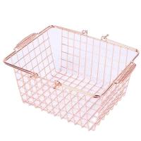China Factory Custom Rose Gold Supermarket Metal Shopping Basket Cosmetic Store Shopping Basket for sale