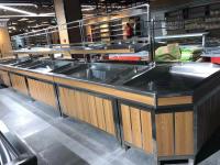 China Supermarket Plastic Metal Steel Wooden Fruit and Vegetable Display Stands Rack Shelf Counter for sale