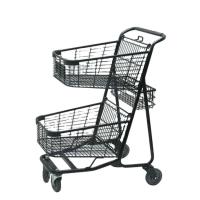 China Wholesale Euro Style Heavy Duty Metal 29 In Two Tier Shopping Cart Supermarket Trolley 2 Layers for sale