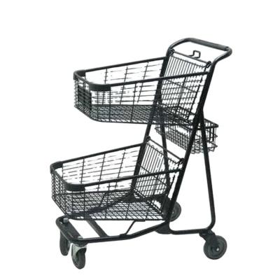 China Wholesale Euro Style Heavy Duty Metal 29 In Two Tier Shopping Cart Supermarket Trolley 2 Layers for sale