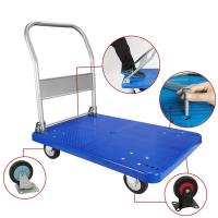 China Warehouse Handling Plastic Folding Trolley Four Wheel Flatbed Pull Cargo for sale