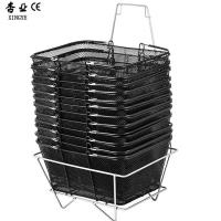 China Black Supermarket Shopping Basket Custom Logo Steel Hand Basket for sale