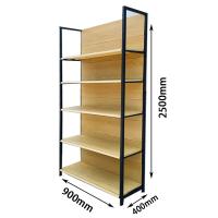 China Wood Grain Supermarket Gondola Shelf Heavy Duty Cold-rolled Steel Goods Display for sale