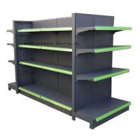 China Factory custom color size metal display shelf racks grey gondola shelving for sale