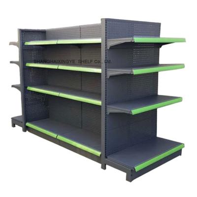 China Factory custom color size metal display shelf racks grey gondola shelving for sale