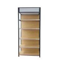 China New Style Factory Wholesale Wood Grain Shelves Supermarket Rack Cold Rolled Steel for sale