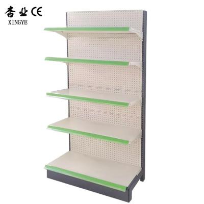 China Factory Good Quality Shelving Supermarket Milk White Pharmacy Shelving Hole Back Mini Market Shelves for sale