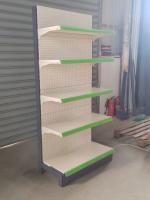 China Factory Good Quality Shelving Supermarket Milk White Pharmacy Shelving Hole Back Mini Market Shelves for sale