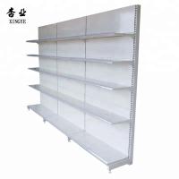 China 2023 Hot Selling Design Supermarket Gondola Metal Display Rack White Supermarket Shelf Equipment with Shop Design for sale