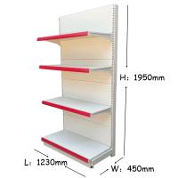 China 2023 Hot Selling Design Supermarket Gondola Metal Display Rack White Supermarket Shelf Equipment with Shop Design for sale