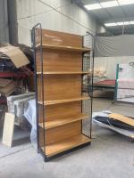 China Customized Wood Grain Shelving Transfer Steel Supermarket Gondola Rack for sale