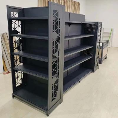 China Factory Custom Size Color black rack shelf supermarket gondola double shelf for sale