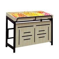 China Supermarket Fruit And Vegetables Shelves Customized Size Steel Wood Frame for sale